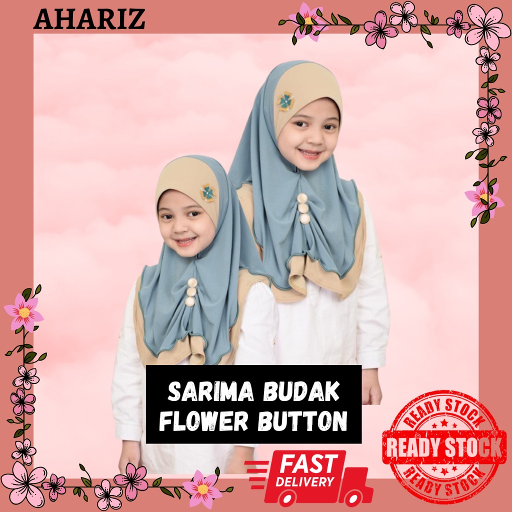 [RM8] SARIMA BUDAK FLOWER BUTTON 2 LAYER / TUDUNG BUDAK MOSECREPE ...