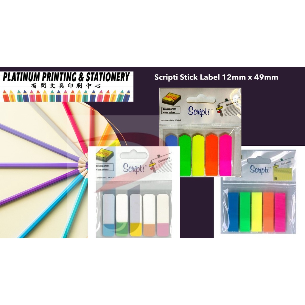 Scripti Sticking Notes Label 12mm x 49mm (20sheets/pad x 5 pads ...