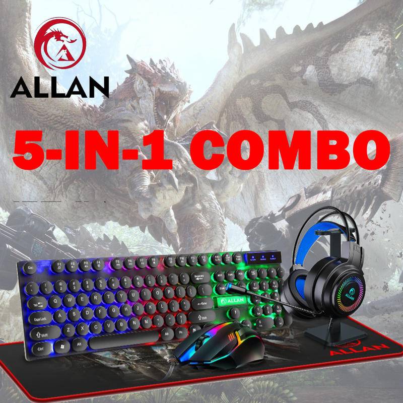 Allan Gaming 5-in1 Keyboard and mouse Mouse pad Headset and Headset ...