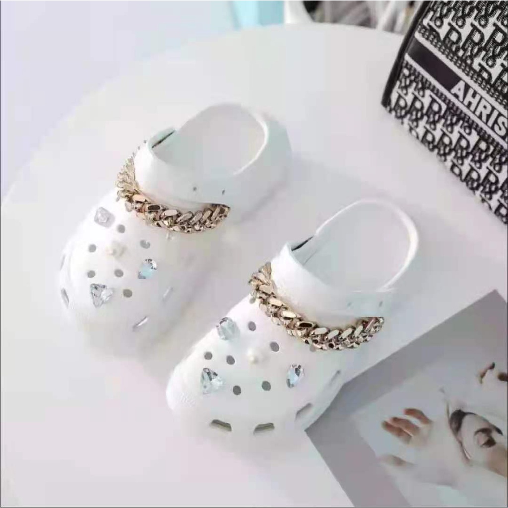 Crocs Bae Clogs for Women Wedge with gold silver chain and diamond ...