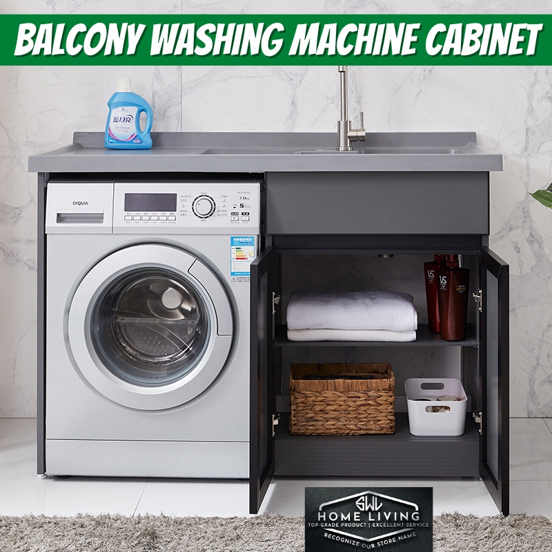 Aluminum Balcony Washing Machine Cabinet With Basin Quartz Waterproof ...
