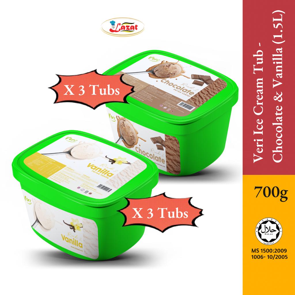 Veri Ice Cream Tub Mix & Match - Chocolate 3 Tub & Vanilla 3Tub (1.5L x ...