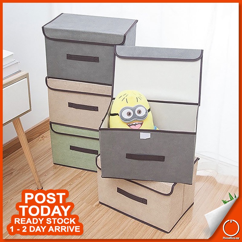 𝗡𝗢𝗡 𝗪𝗢𝗩𝗘𝗡 Portable Linen Cloth Storage 2 PCS Foldable Stool Box Kotak ...