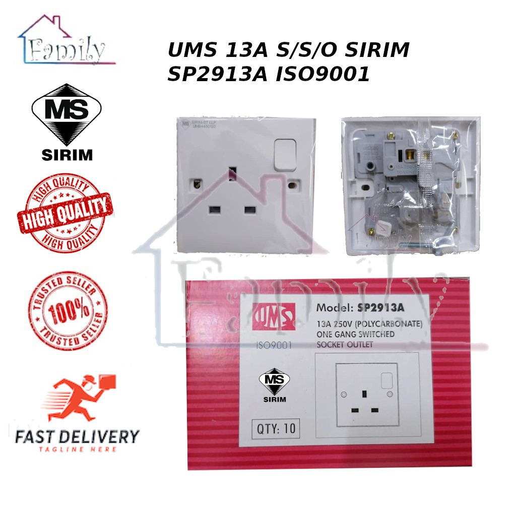 UMS 13A Switch Socket 3 Pin Wall Socket With SIRIM 2913a | Shopee Malaysia