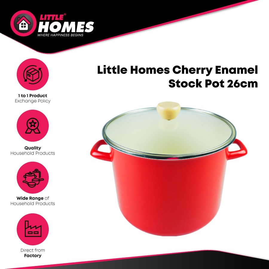 26cm / 10L Cherry Enamel Coated Stock Pot Casserole Pot High & Deep ...