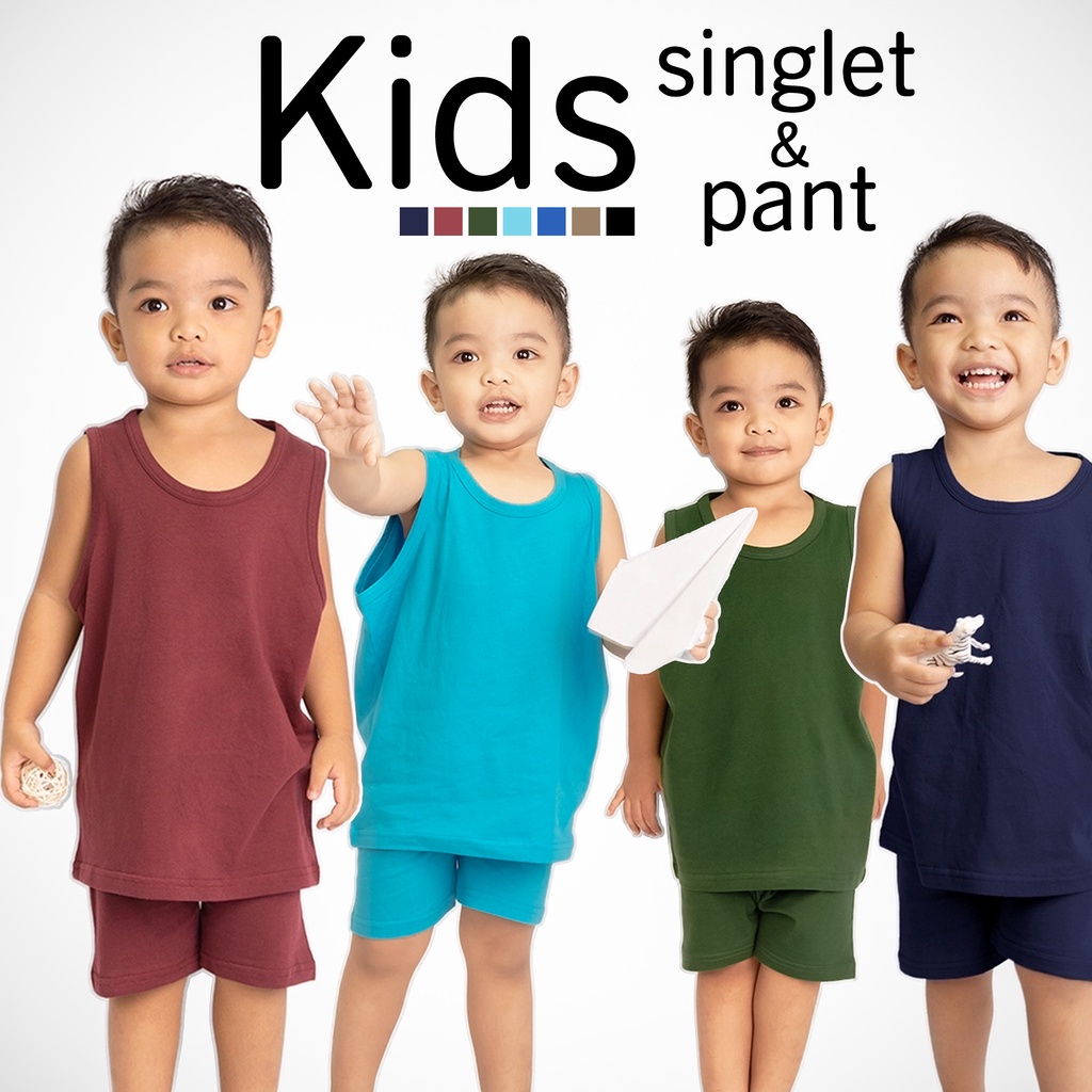 Happybiri Kids Singlet And Short Pants Set 100% Cotton Plain Color ...