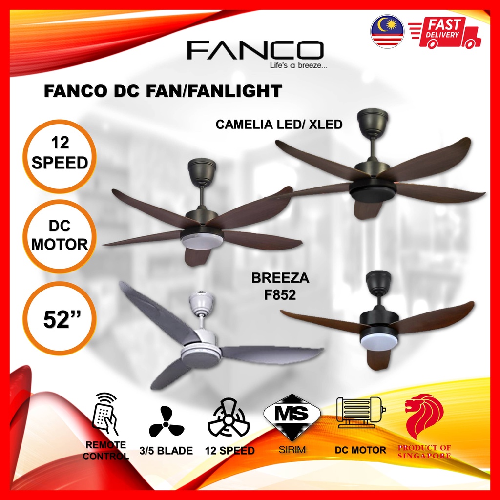 FANCO 52" FANLIGHT CEILING FAN KIPAS LAMPU BLACK PINE BREEZA CAMELIA ...