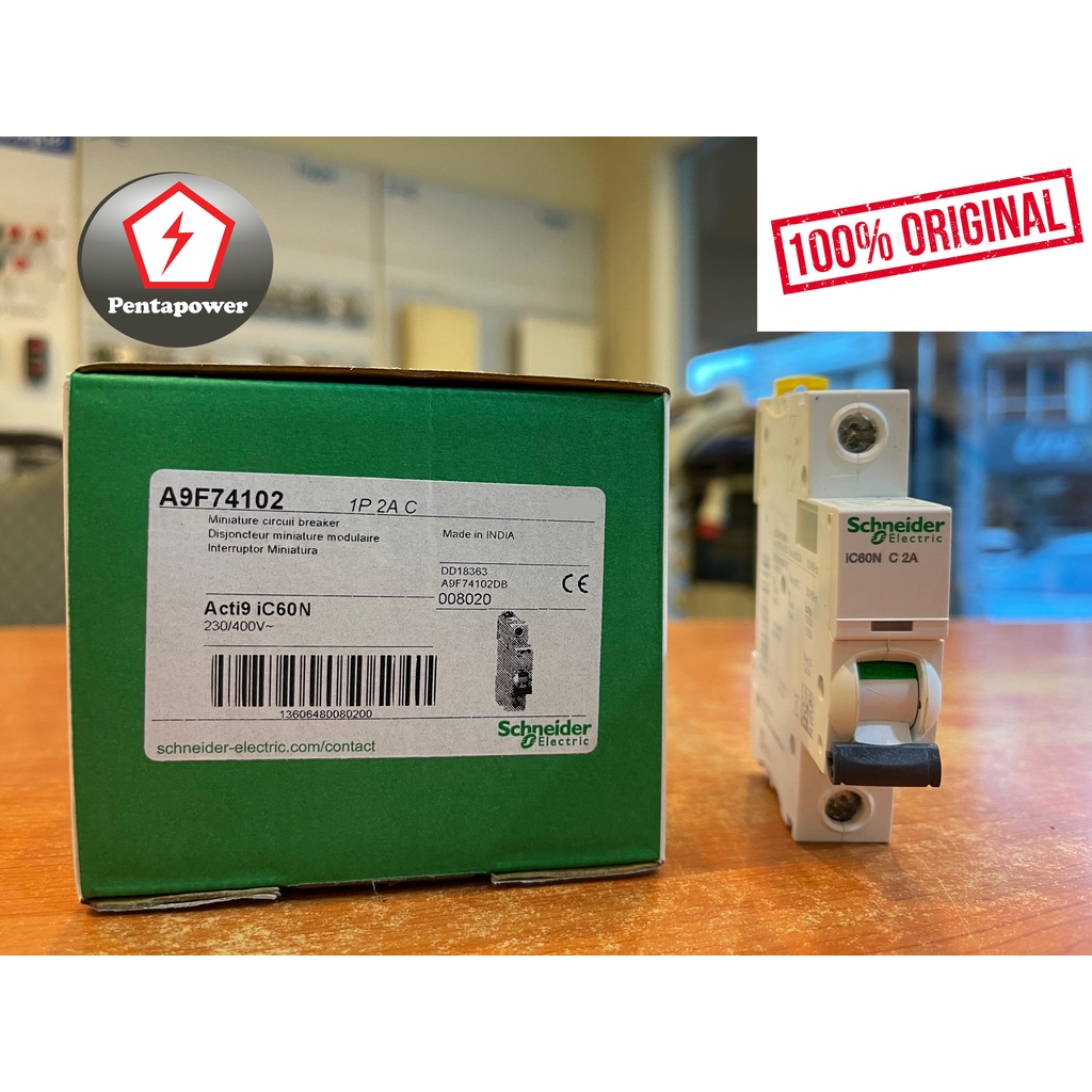 SCHNEIDER A9F74102 MCB Acti9 iC60N, 1P, 2 Amp , C curve, 6KA | Shopee Malaysia