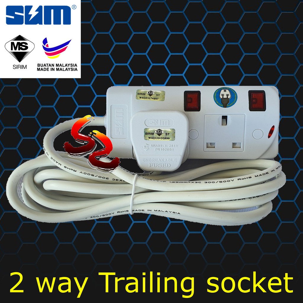 SUM 2 Meter Power Socket EXTENSION CABLE 2 way 3 way 4 way 5 way ...