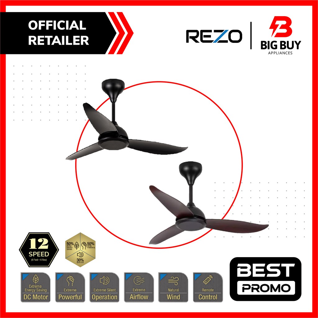 REZO Axis 46/3B / 56/5B with 12 Speed DC motor Remote Control Ceiling ...