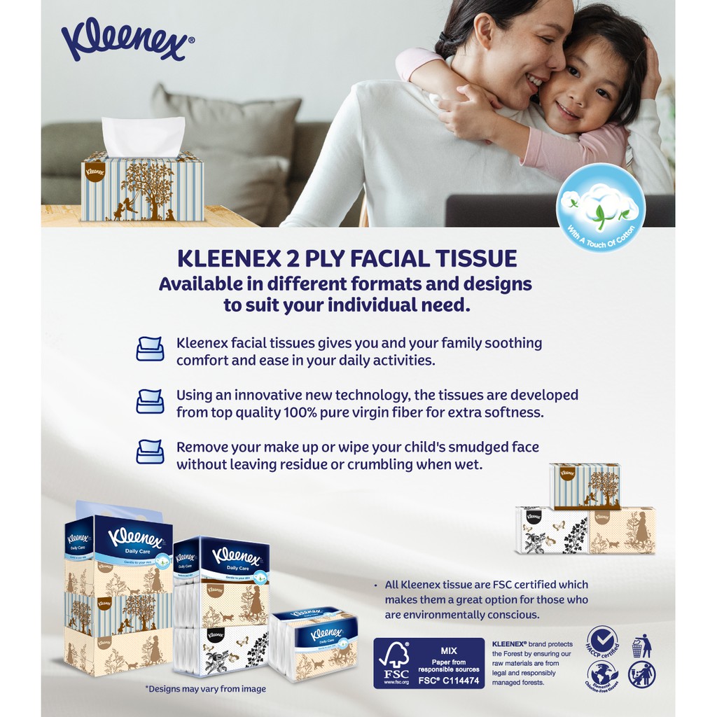 Kleenex Facial Tissue Box Vintage 2ply (120s x 5 Packs) Daily Care ...