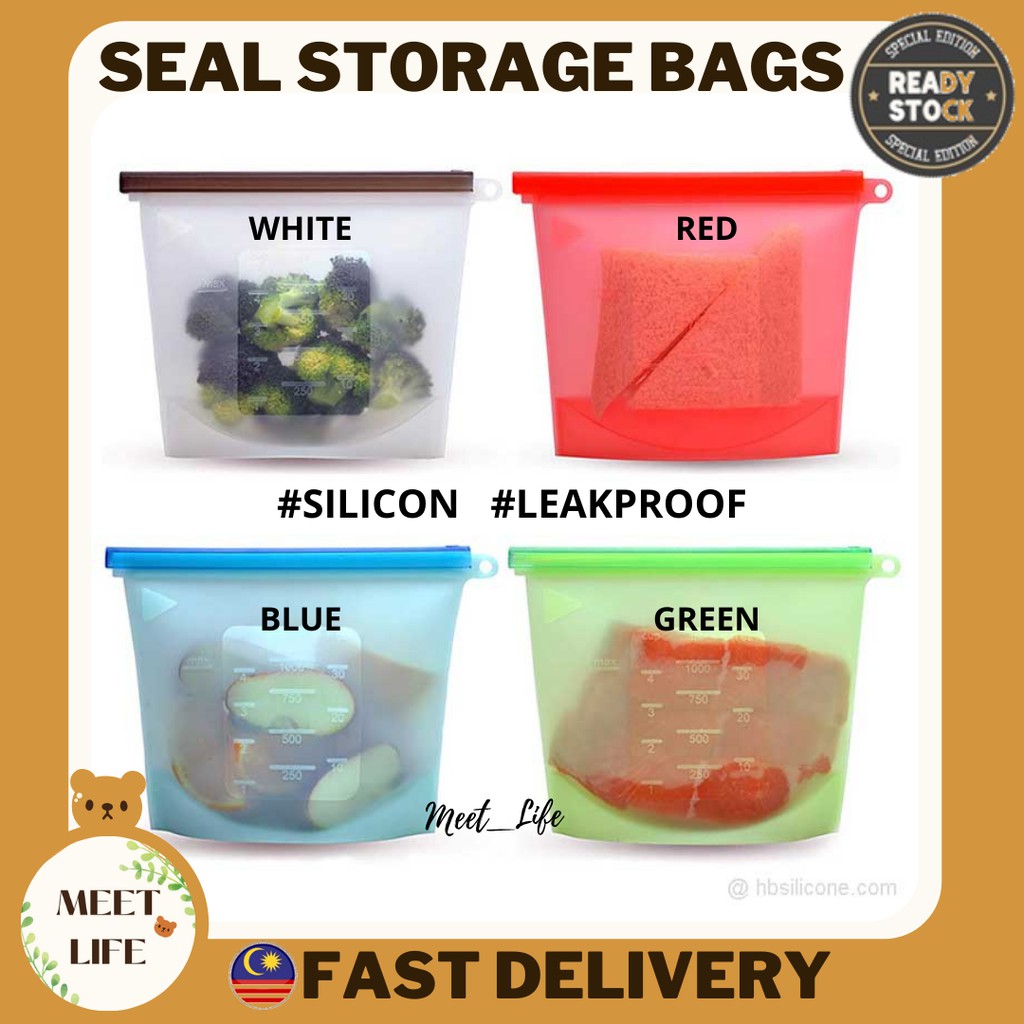 1000ML Reusable Seal Silicone Food Fresh Bag Vacuum Sealer Fruit Meat ...