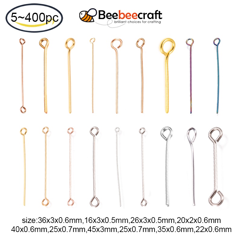 5-400 Pcs 15-45mm 304 Stainless Steel Head Double Sided Eye Pins ...