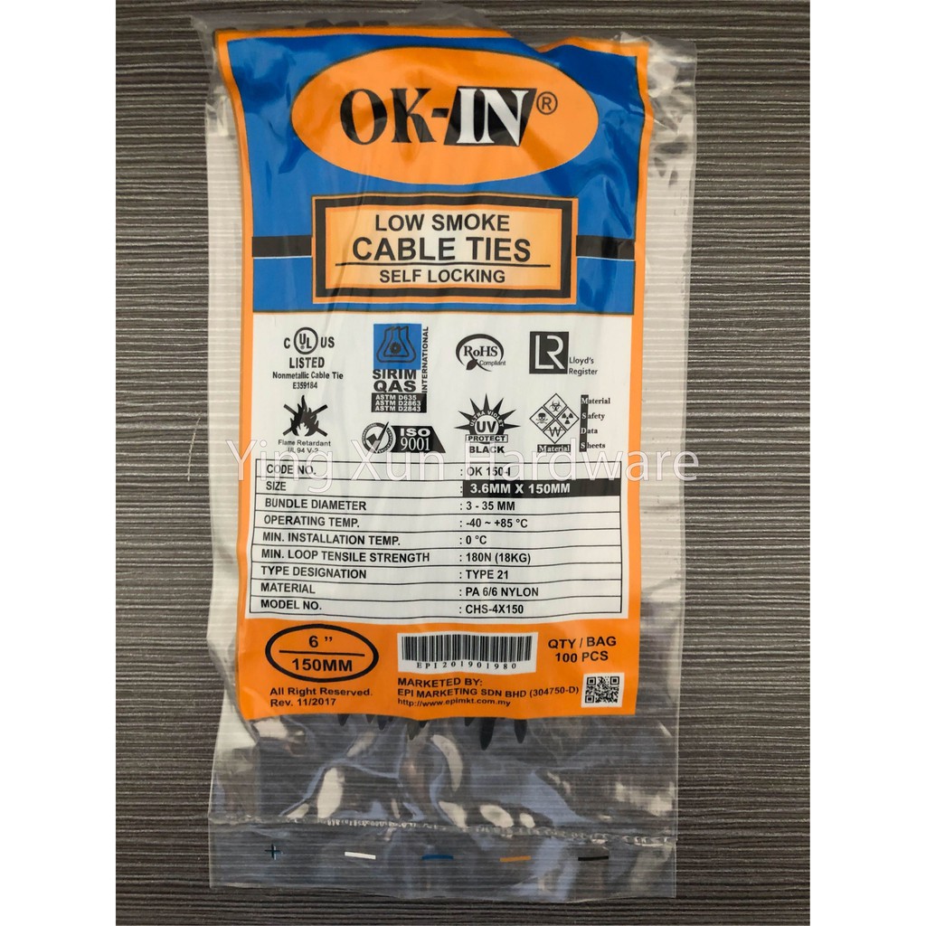OK-IN Nylon Cable Tie Black Cable Wire Garden Plastik Ikat Pengikat ...