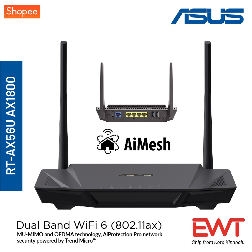 ASUS AX1800 Dual Band WiFi 6 Router support MU MIMO and OFDMA ...