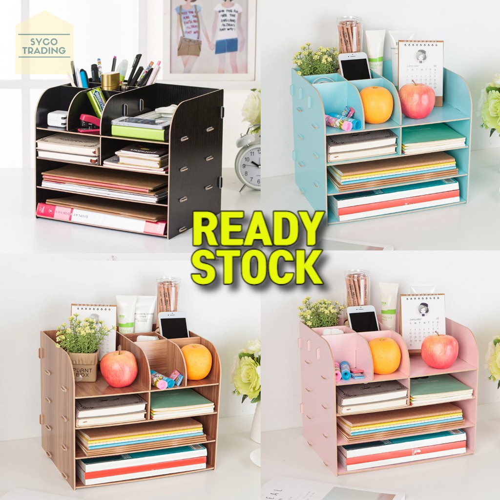 Wooden Book Rack Table Desktop Rack Organizer Document Rack/ Rak Buku ...