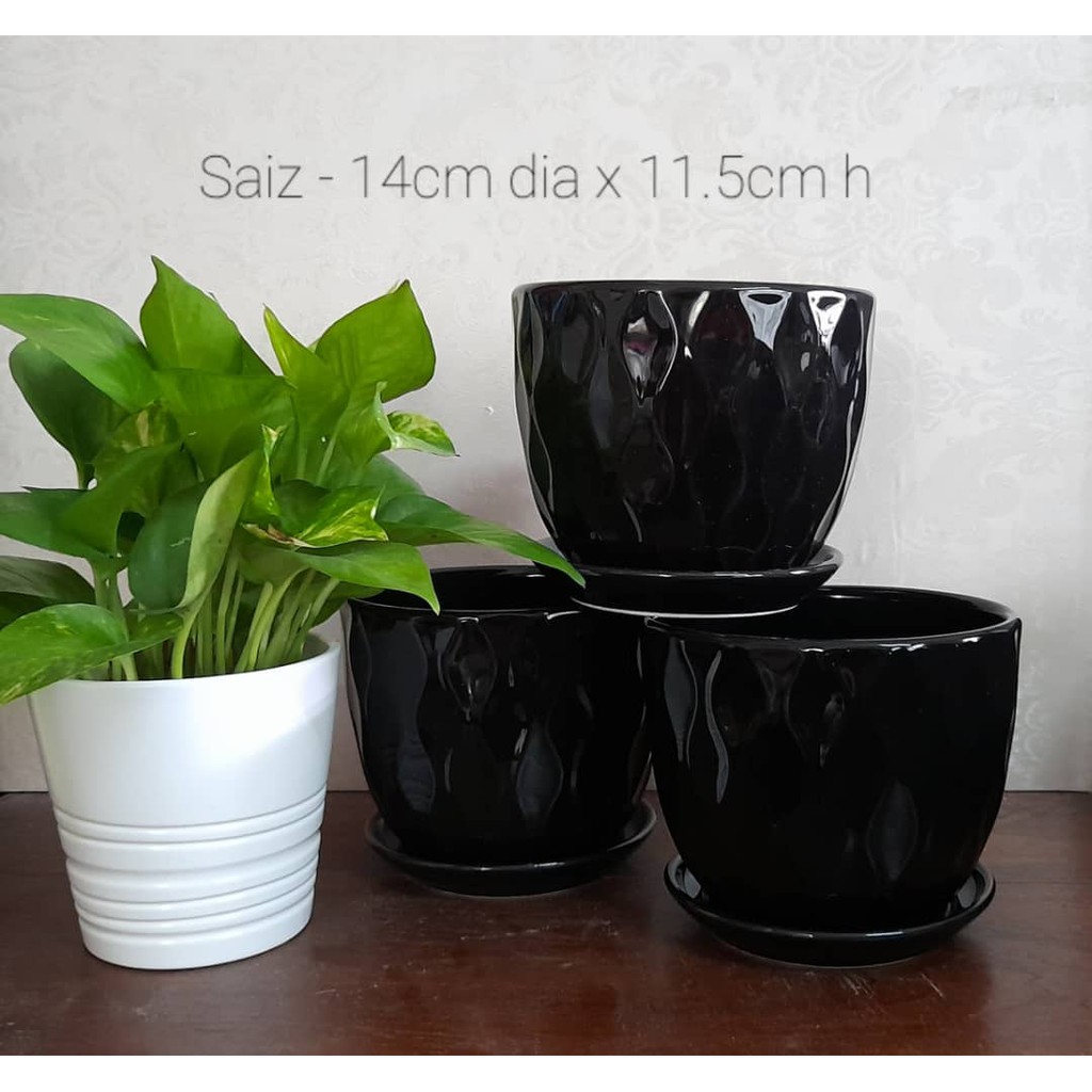 Black Ceramic Pot (Pattern) / Pasu Hitam Seramik (Corak) | Shopee Malaysia