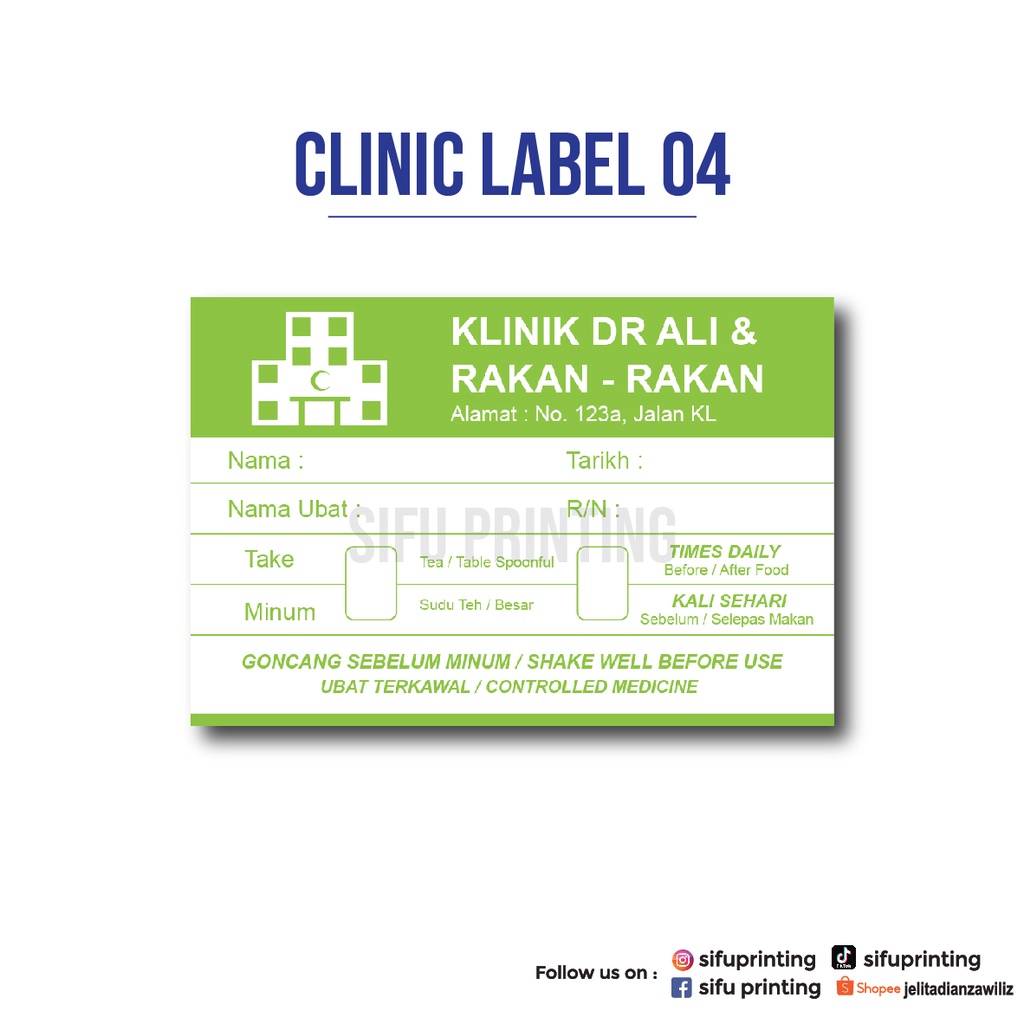 Sticker Label Ubat Klinik | Clinic Medicine Label Sticker | 3 inci x 2 ...