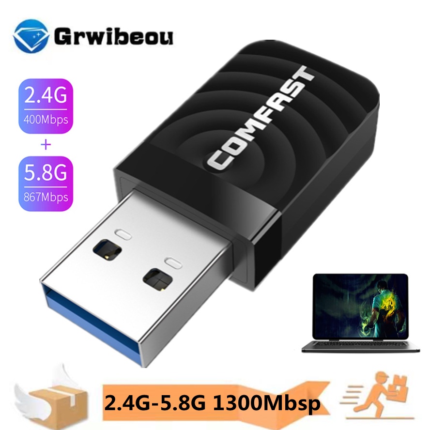 Mini USB Wifi Adapter Dual Band 1300Mbps 2.4G/5.8G Wifi Network Card ...