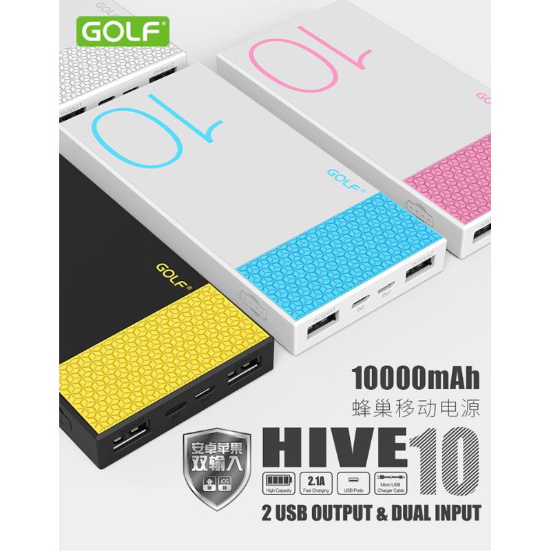 Golf Hive 10 10000 Mah Full Capacity Dual input Dual Output Power bank ...