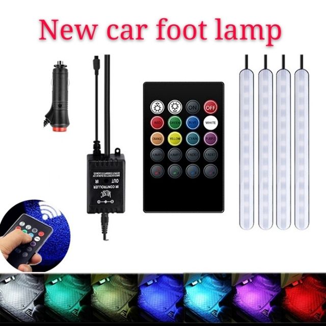 Car Interior Light LED RGB Foot Lamp Strip Music Control with Remote ...