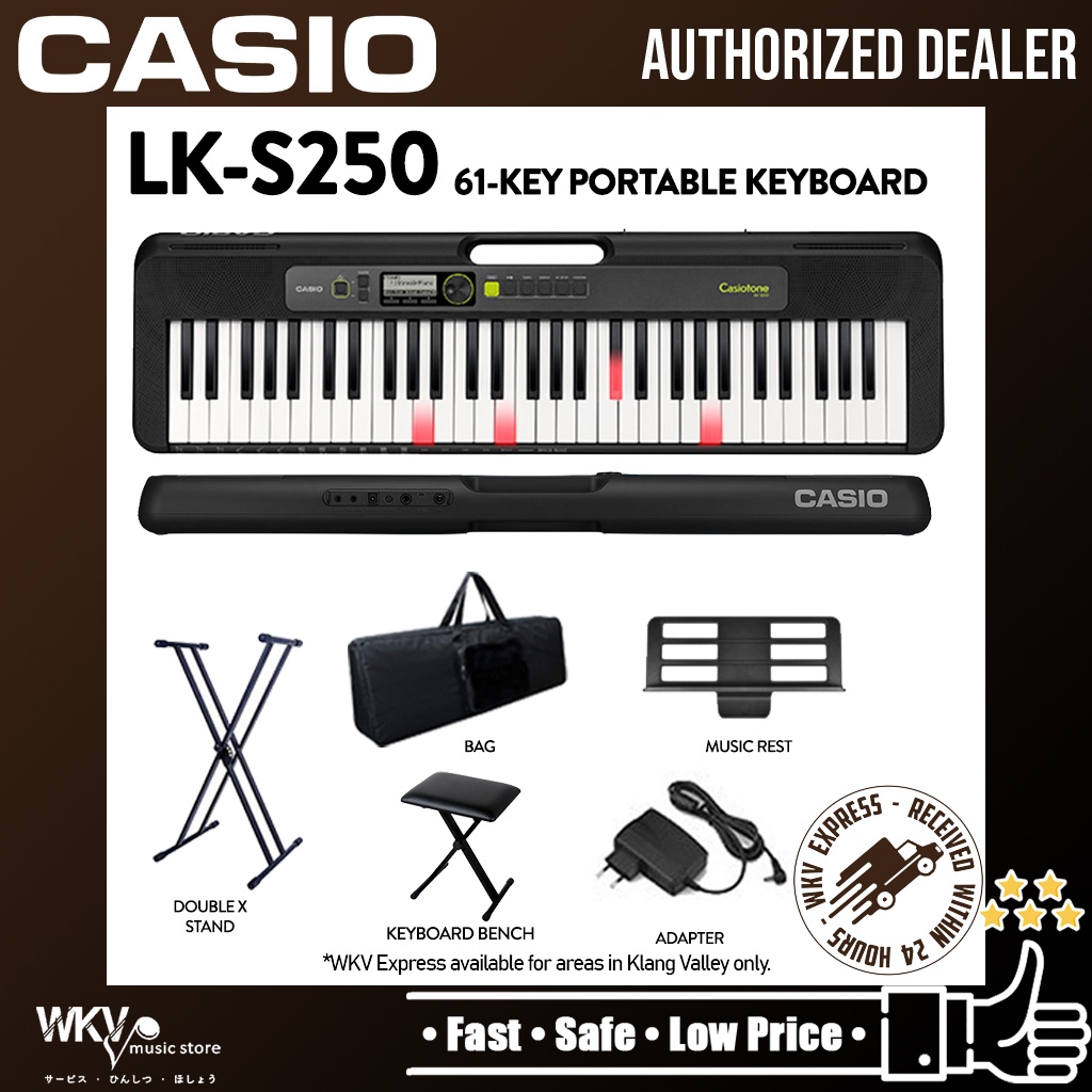 Casio LK-S250 61-Keys Casiotone Electric Keyboard Package with Keyboard ...