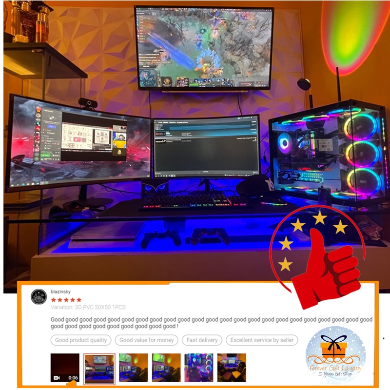 GIFT 50CM 3D Wallpaper Gaming Room PVC Gaming Wall Decoration wallpaper ...