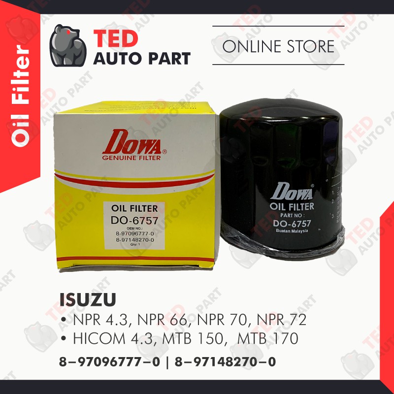DOWA FO 6757 OIL FILTER | ISUZU NPR 4.3 NPR PRO HICOM 4.3 MTB150 MTB170 ...