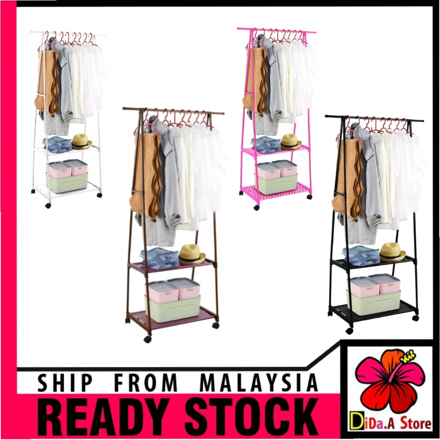 Rak Pakaian / Wardrobe Storage Stainless Steel Rack Wheel / Almari ...