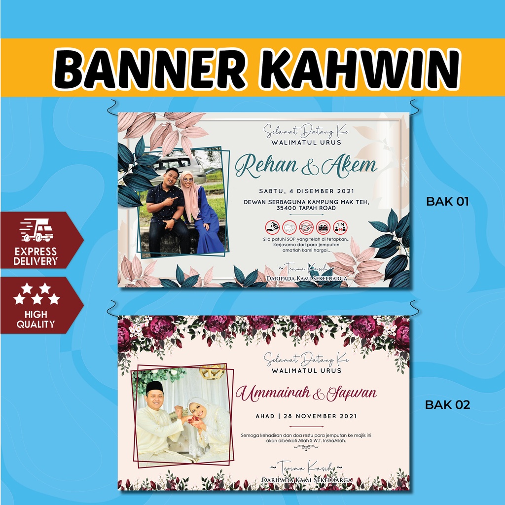 Banner Majlis Kahwin atau Akikah Custom Made Tema Floral Bunga | Shopee ...