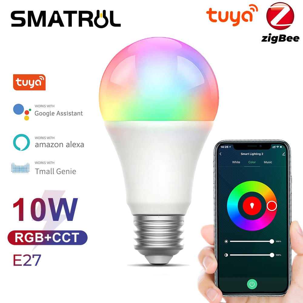 SMATRUL Tuya Zigbee 10W Smart Light Bulb E27 RGB LED Lamp Dimmable ...