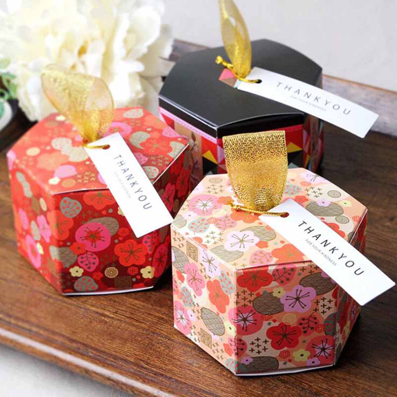20pcs Paper Floral Hexagon Candy Box Cookie Chocolate Gift Box For ...