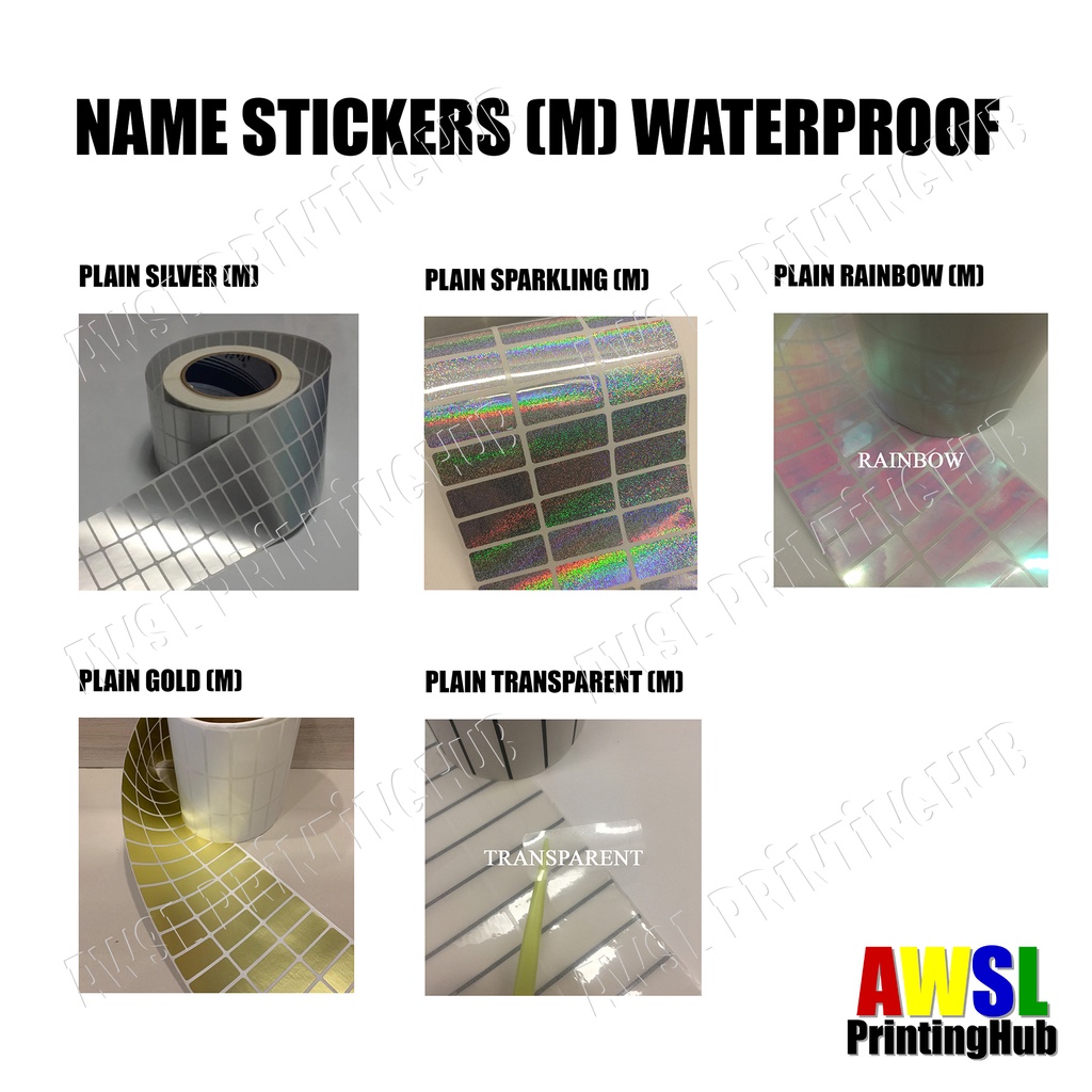 Name Sticker M Waterproof Sticker Plain MEDIUM Sticker Label Print ...