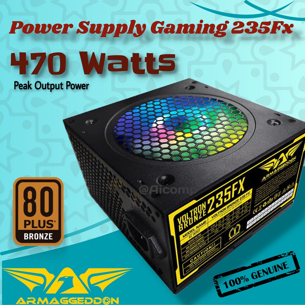 Psu Gaming 235 FX Armaggeddon [Maximum Output Power 470 Watts] Gaming Power Supply for PC CPU ...