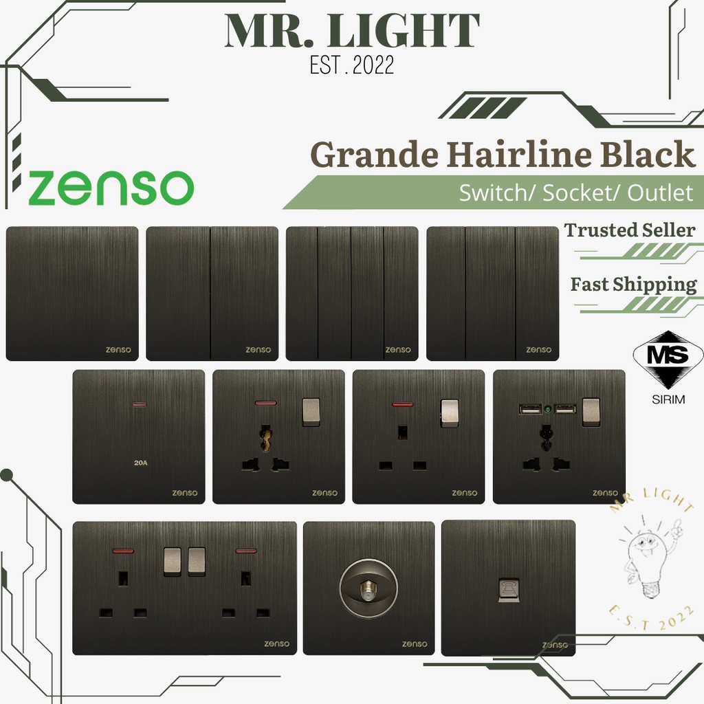 Zenso Grande (Hairline Black) Switches & Socket Outlet Frameless Design ...