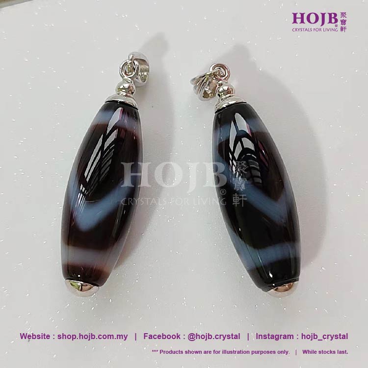 HOJB Dzi with Peak Motif S925 Silver Pendant 10x28mm 聚寶軒山形天珠S925银吊坠10x28mm | Shopee Malaysia