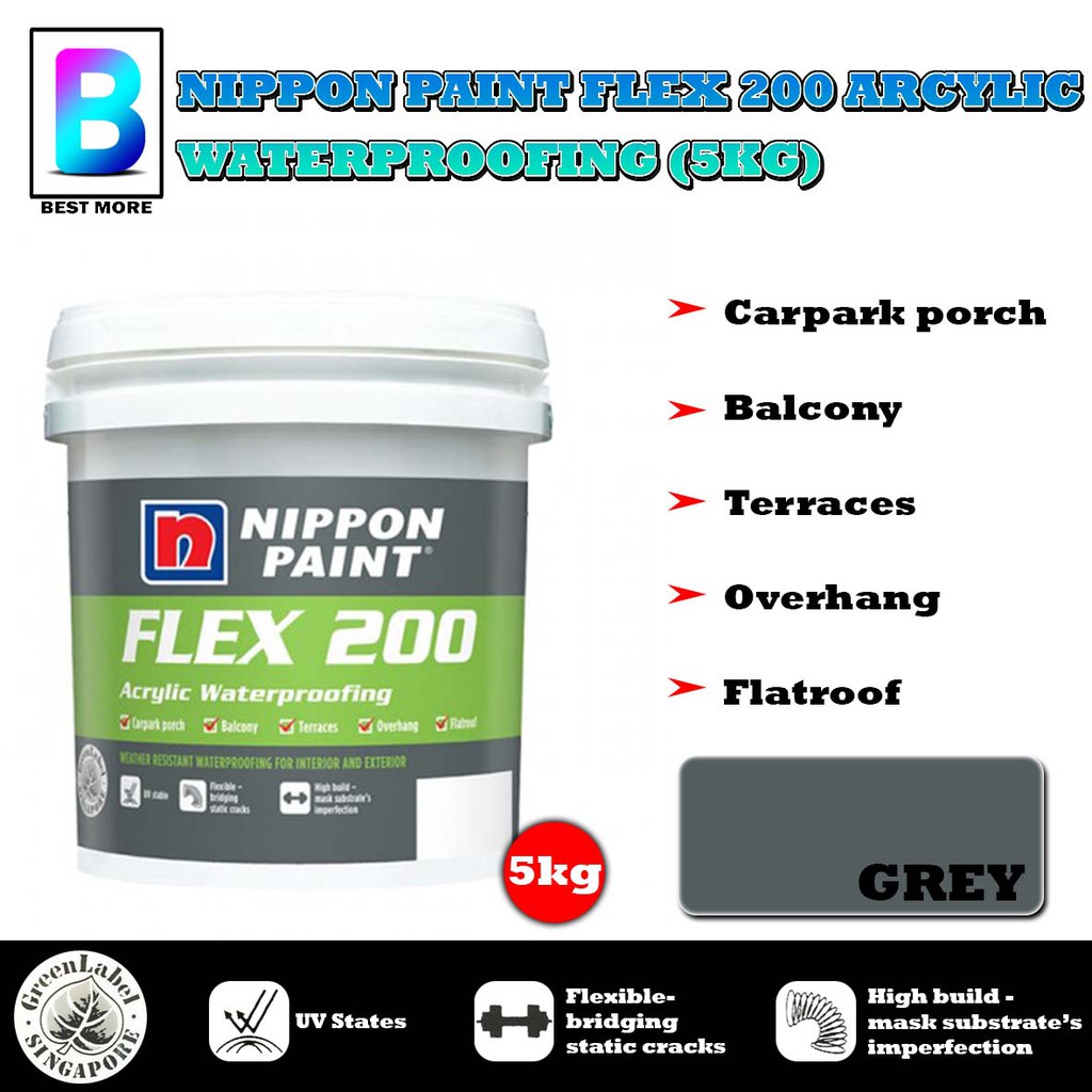 NIPPON PAINT FLEX 200 ARCYLIC WATERPROOFING (5KG) WHITE / GREY | Shopee Malaysia