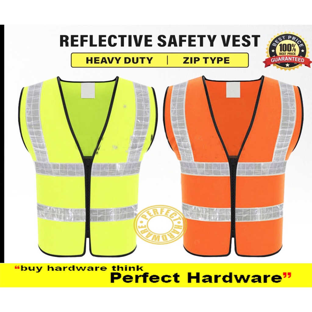 REFLECTIVE ZIP SAFETY VEST HIGH VISIBILITY SAFETY CLOTHING HEAVY DUTY ...