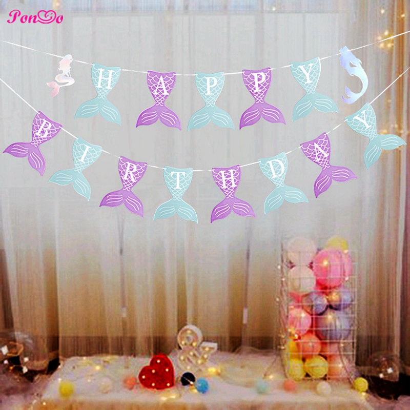 Mermaid Banderitas HAPPY BIRTHDAY Banner 3meter Party Supplies Pull ...