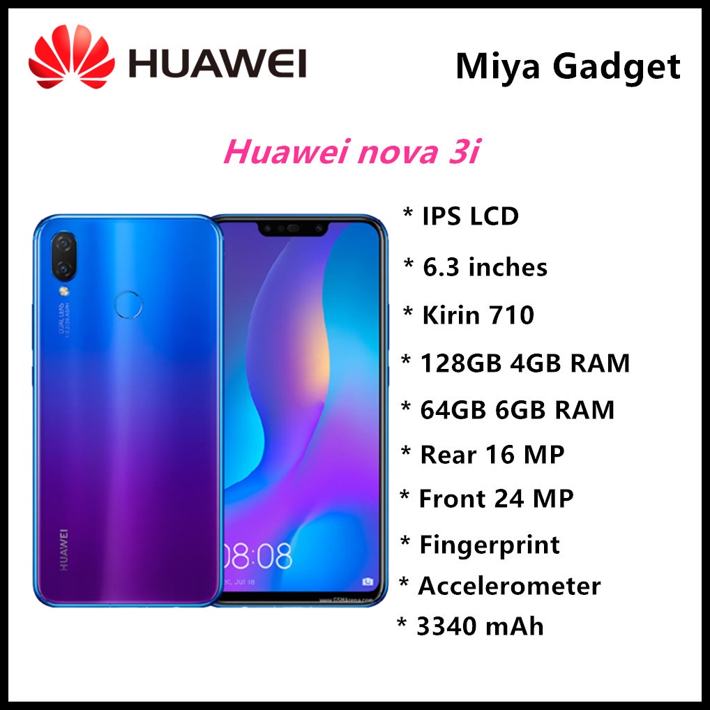 Huawei Nova 3i (6GB RAM + 128GB ROM) 6.3 inches 16MP Dual Camera LTE Smartphones Full Set ...