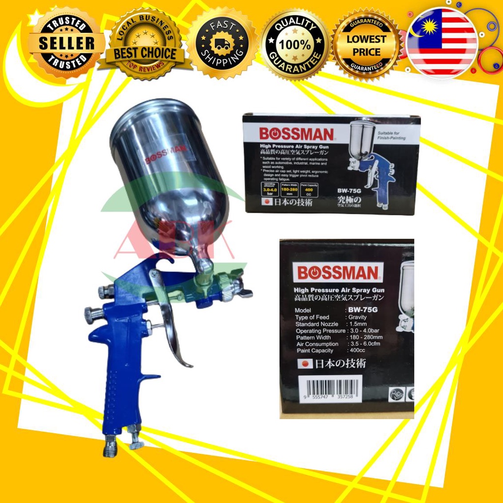 BOSSMAN HIGH PRESSURE AIR PAINT SPRAY GUN TEMBAK CAT BW-75G | Shopee ...