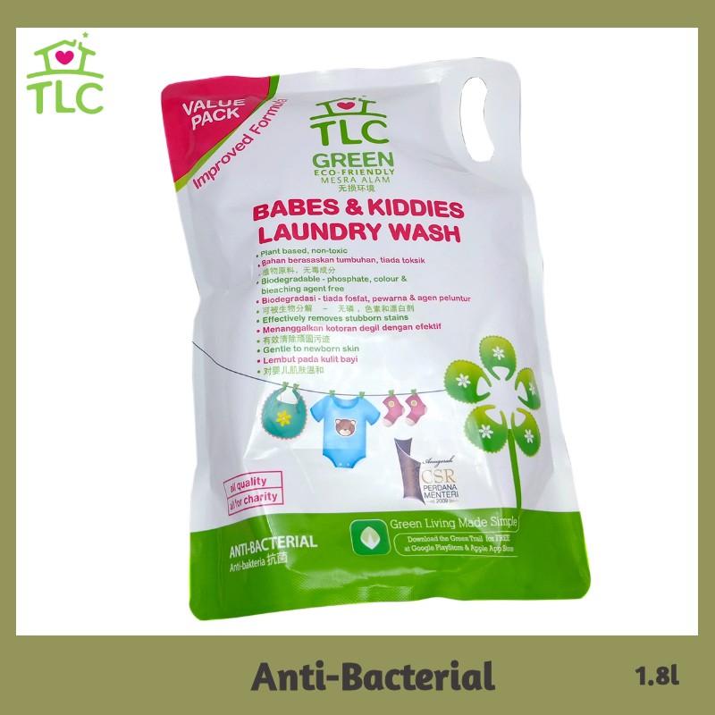 TLC Green Babes & Kiddies Baby Laundry Wash Detergent Refill 1.8L ...