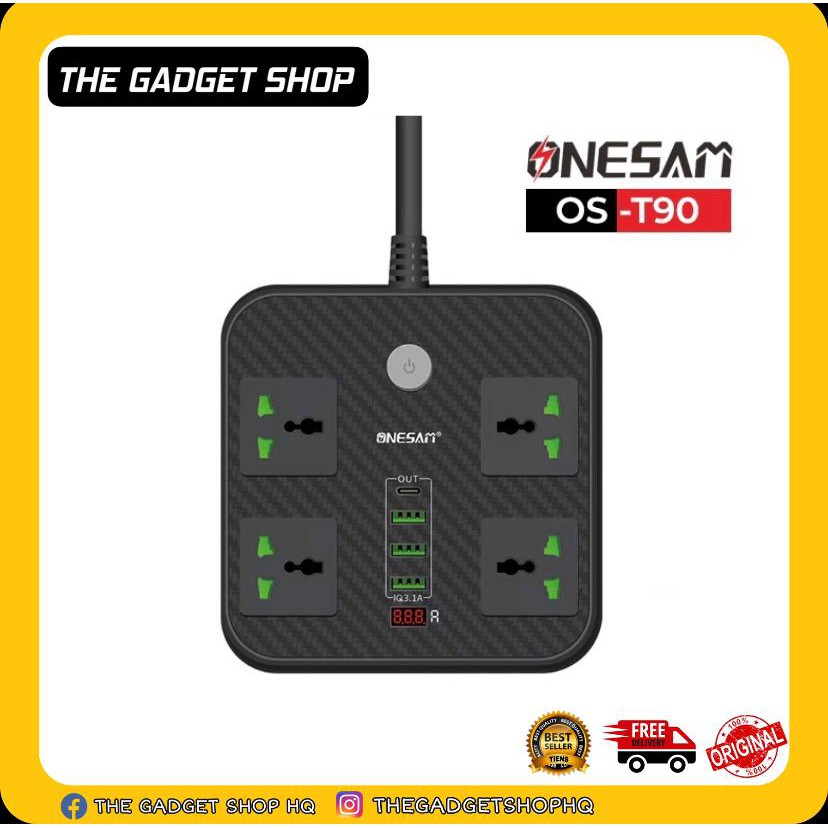 ONESAM OS-T90 POWER SOCKET 1PD+3USB 4 POWER SOCKET 3,000W | Shopee Malaysia