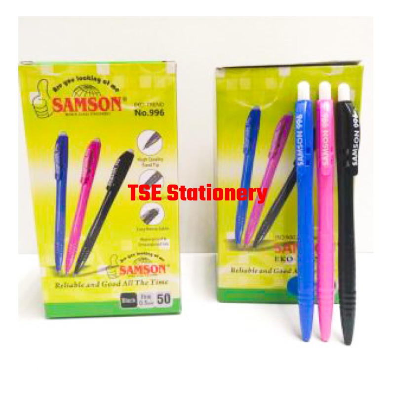 Samson Ball Pen SS996 Click 0.5mm Black Blue Red Ballpen | Shopee Malaysia