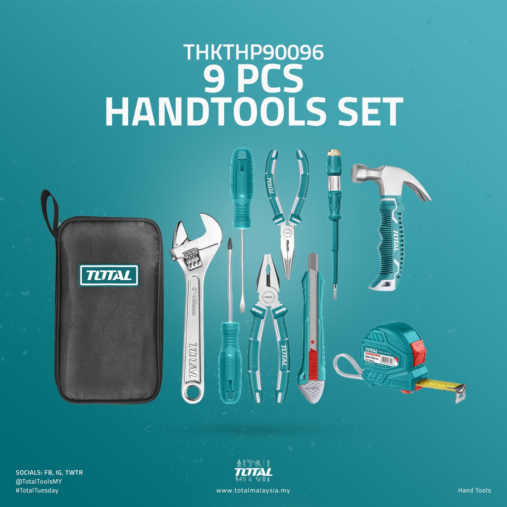 TOTAL Handtools Set With Wrench, Hammer, Measuring Tape, Pliers ...