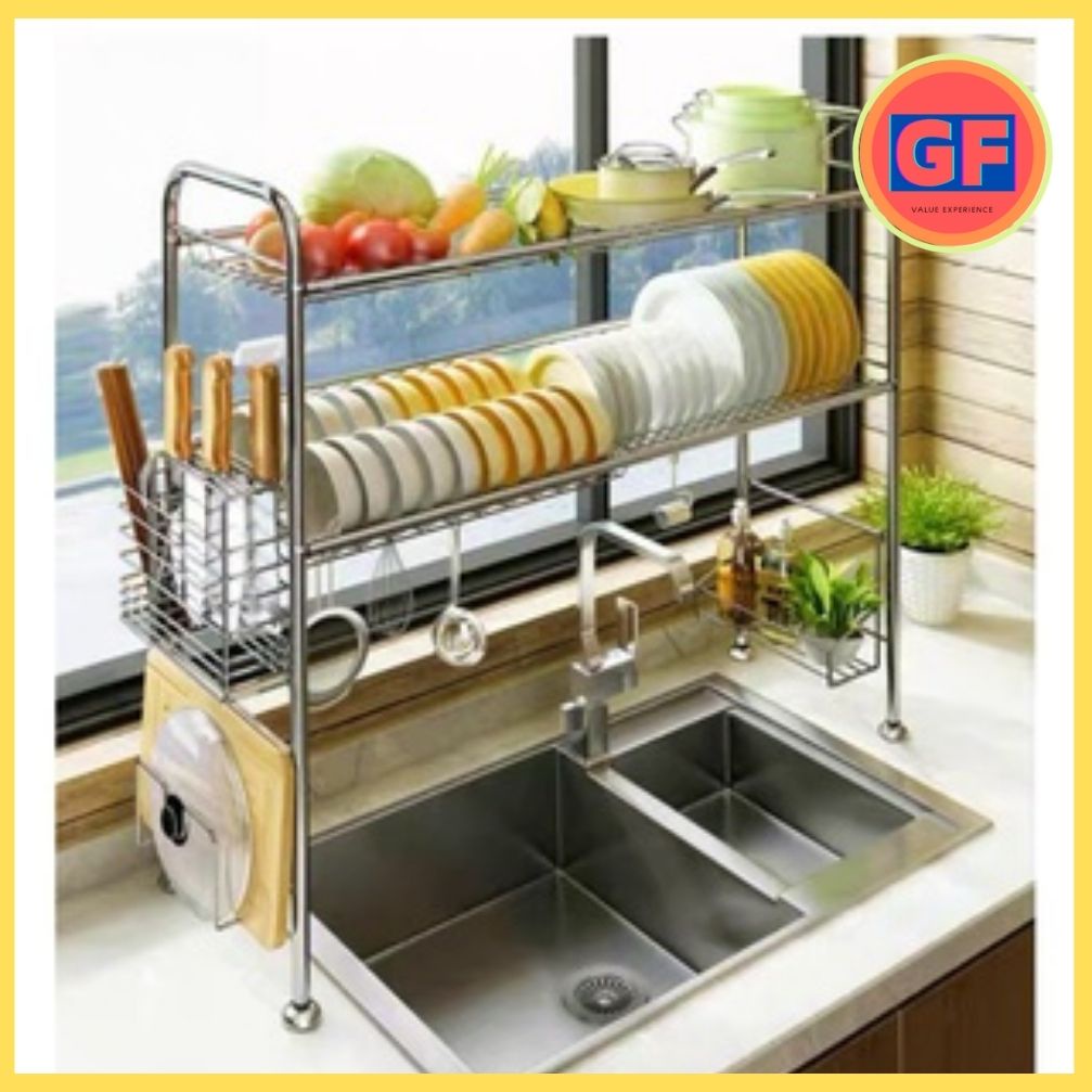 GF-DIY Sink Dish Rack 1 / 2 Tier Stainless Steel Rak Pinggan dapur ...