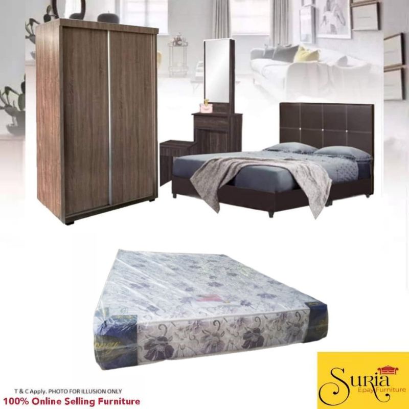 Suria - Package Bravo (Bedframe + Mattress + Wardrobe + Dressing Table ...
