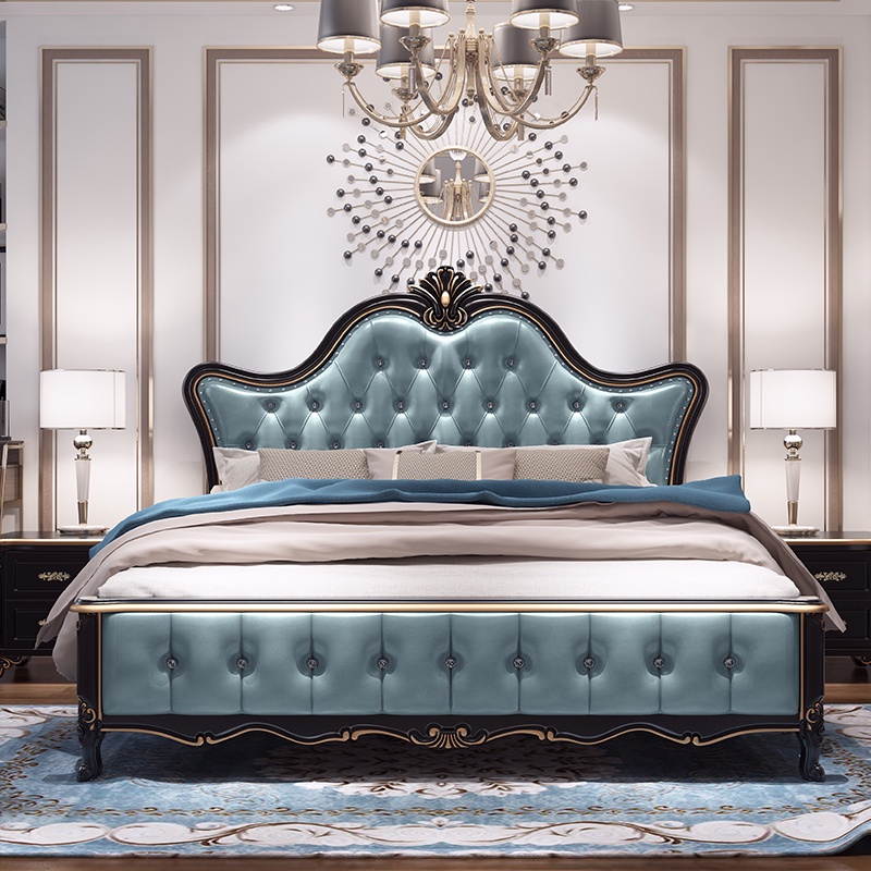 Katil European Bed Frame Luxury Elegant Solid Wood PVC Leather With ...