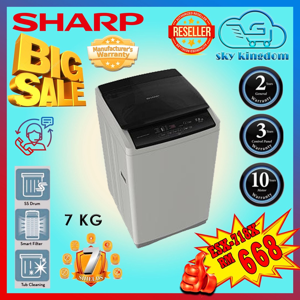 SHARP ES-718X 7kg Fully Auto Washing Machine | Shopee Malaysia