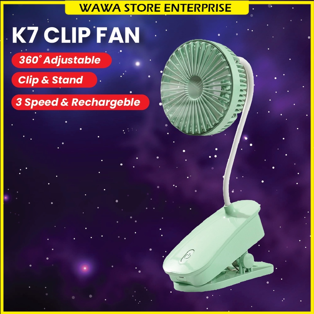 Portable Mini Clip Cooling Fan K7 Rechargeable USB 3 Speed Handy Desk ...